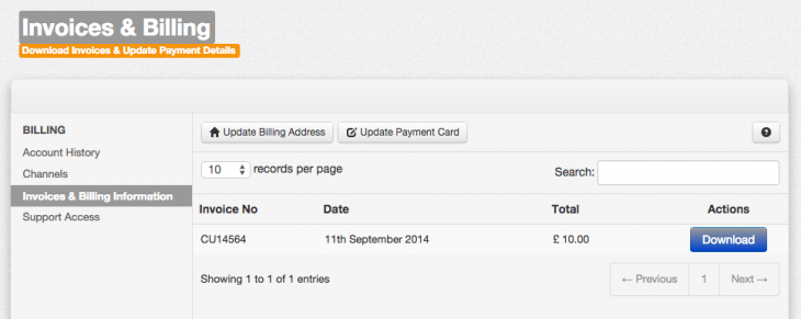 Billing information - ChannelUnity Knowledgebase