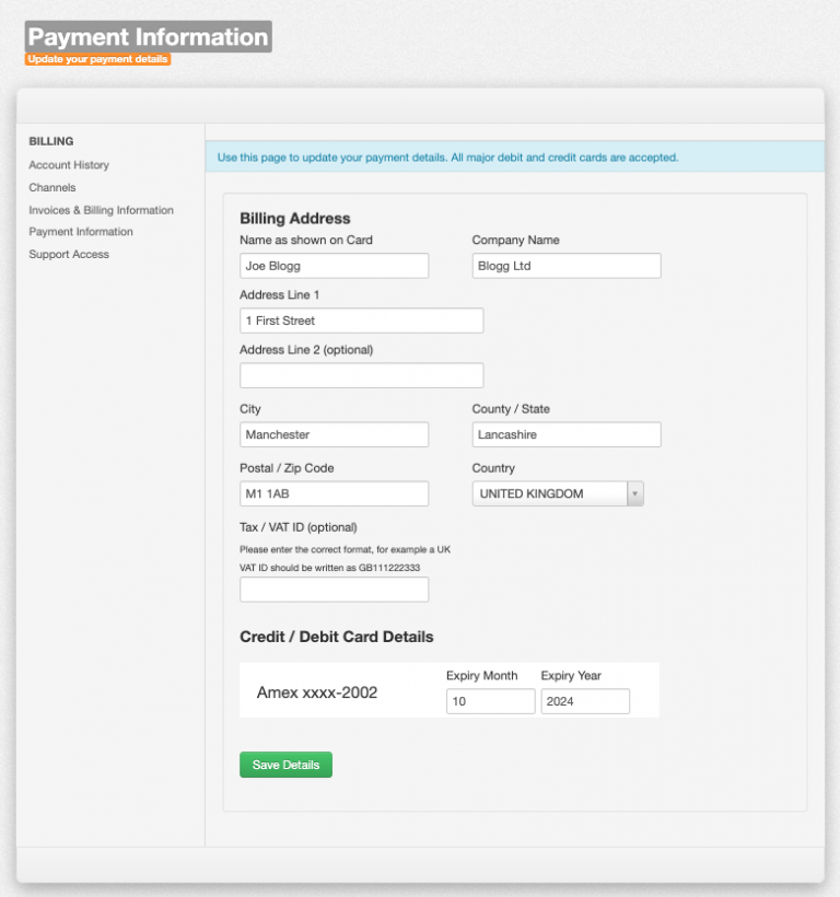 How to update Card Expiry Date / Billing Address - ChannelUnity Knowledgebase